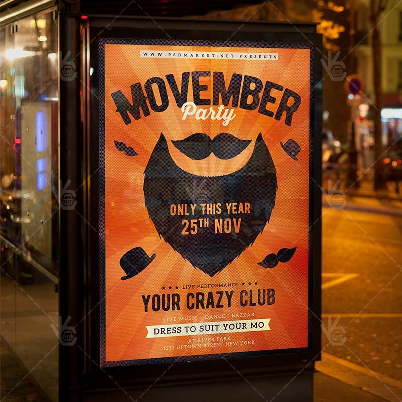 Movember Party - Seasonal Flyer PSD Template | PSDmarket