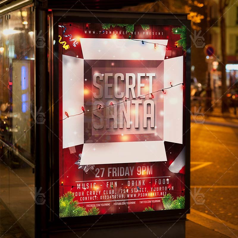 Secret Santa Party - Christmas Flyer PSD Template | PSDmarket