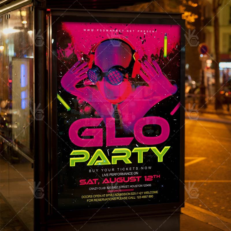 GLO Party - Club Flyer PSD Template | PSDmarket