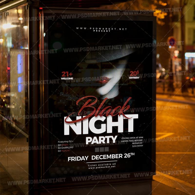Download Black Night Party Event Flyer - PSD Template | PSDmarket