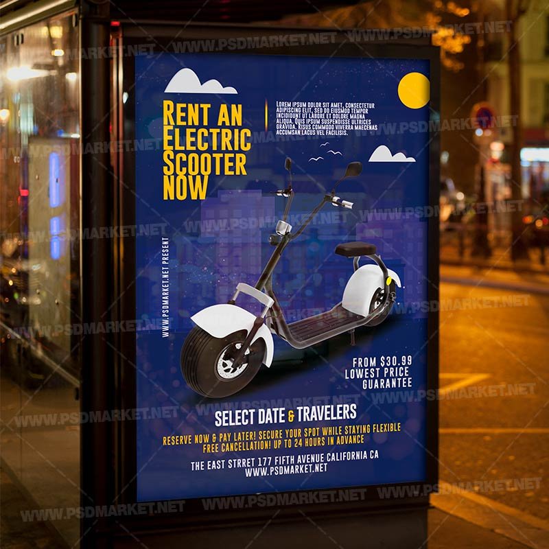 Download Electric Scooters Rent Template Flyer PSD | PSDmarket