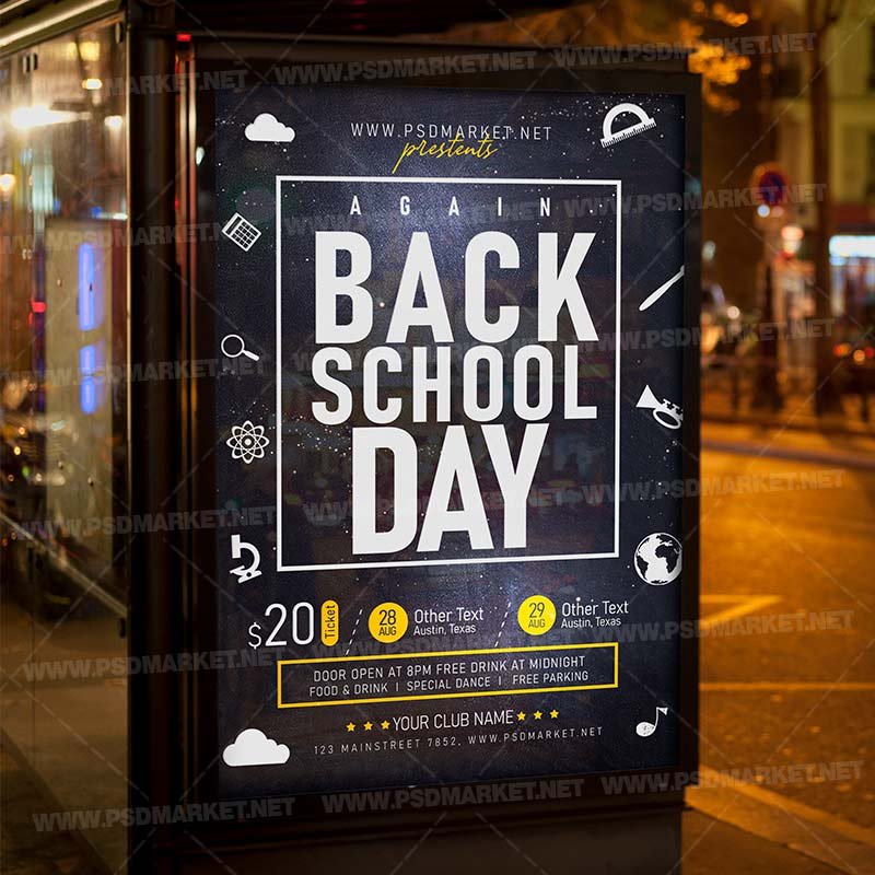 Download Back 2 School Again Template - Flyer PSD | PSDmarket