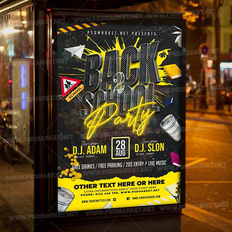 Download Back 2 School Party Template - Flyer PSD | PSDmarket