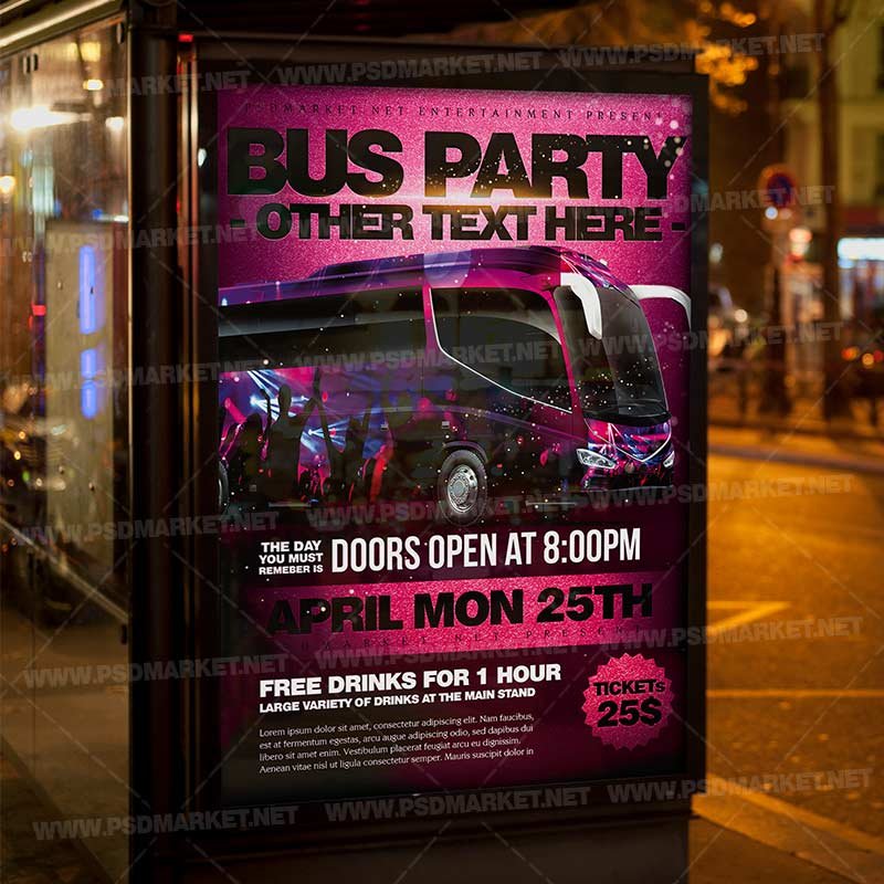 Download Bus Party Event PSD Template Flyer | PSDmarket
