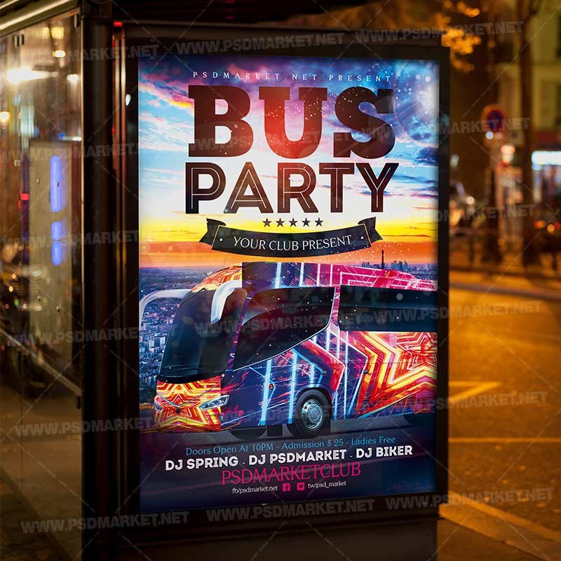 Download Bus Party PSD Template Flyer | PSDmarket