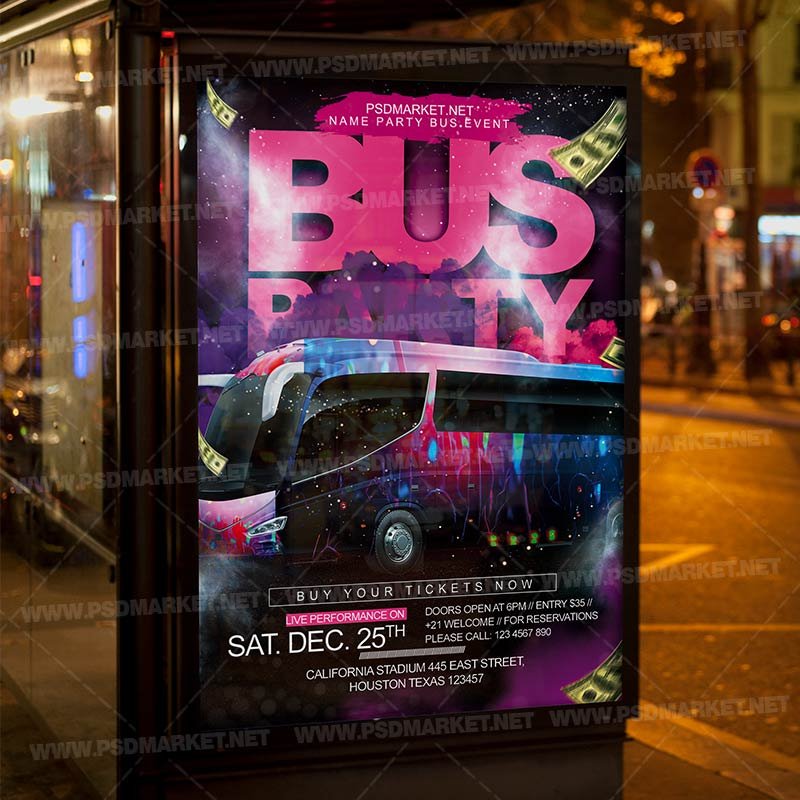 Download Party Bus PSD Template Flyer | PSDmarket