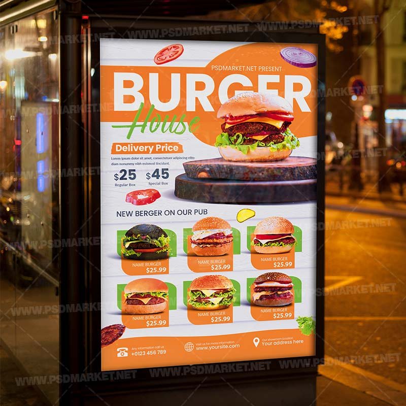 Download Burger House PSD Template Flyer | PSDmarket