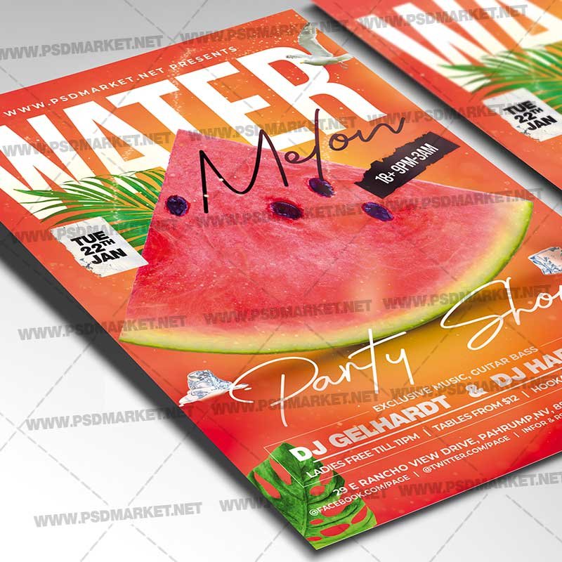 Download Watermelon Party PSD Template Flyer | PSDmarket