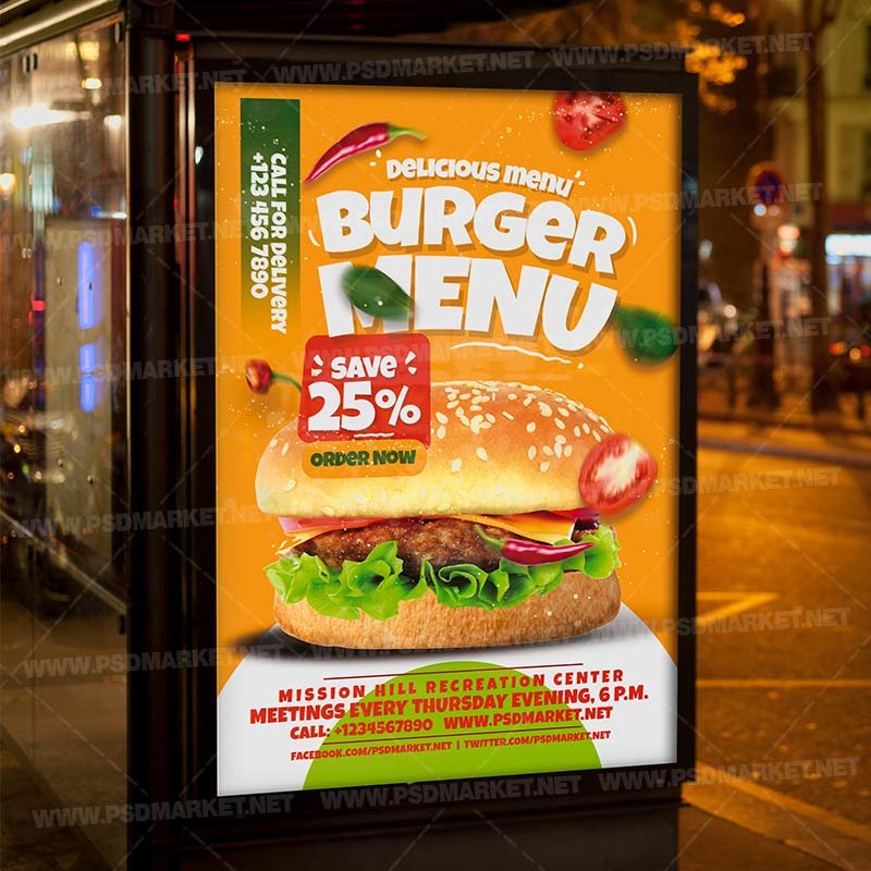 Download Burger Menu PSD Template Flyer | PSDmarket