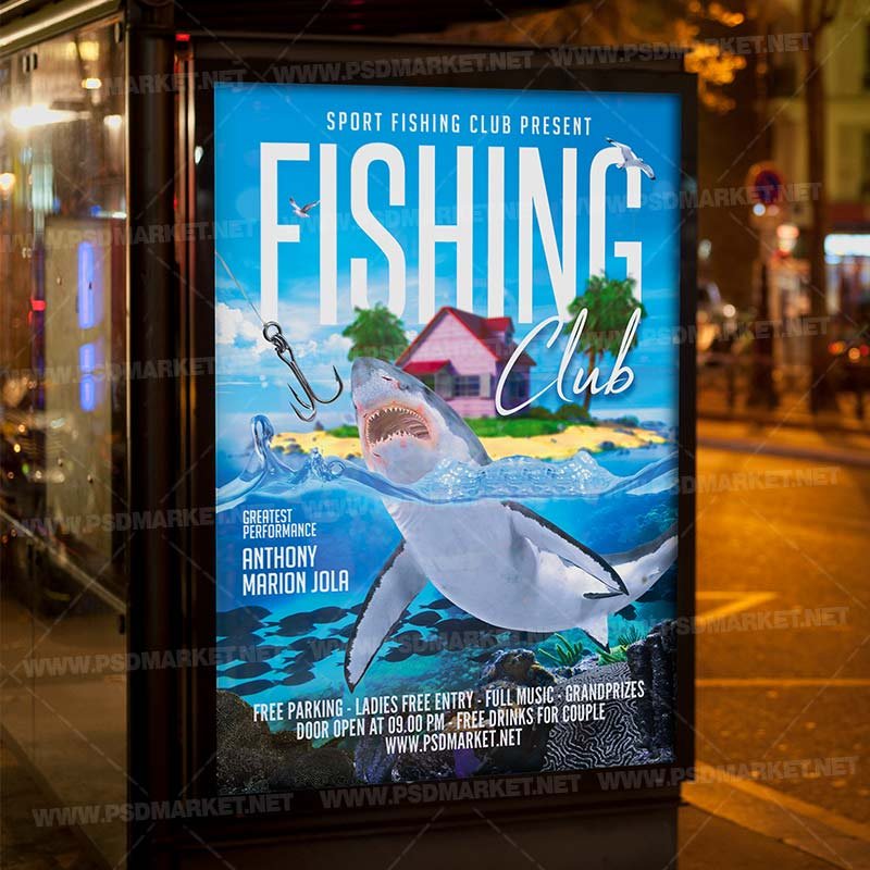 Download Fishing Card Printable Template Flyer PSD | PSDmarket