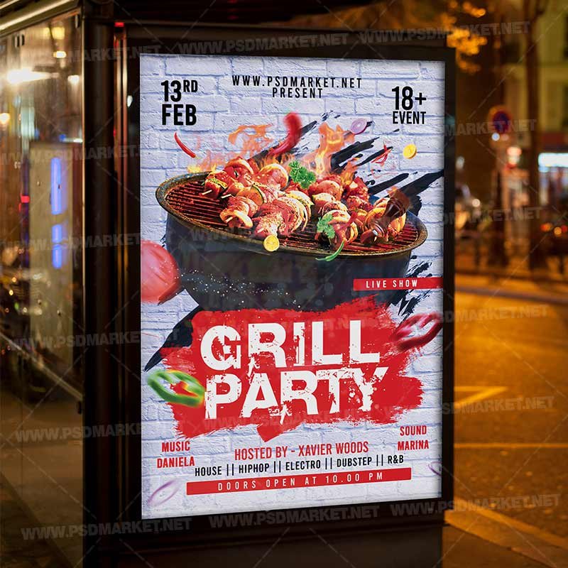 Grill Party Card Printable Template Flyer | PSDmarket