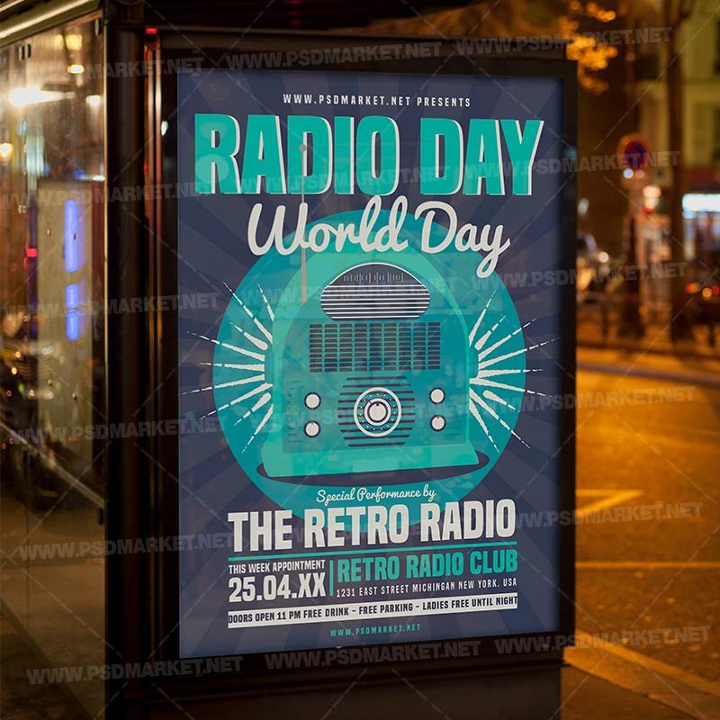 Radio Day Card Printable Template Flyer PSD | PSDmarket