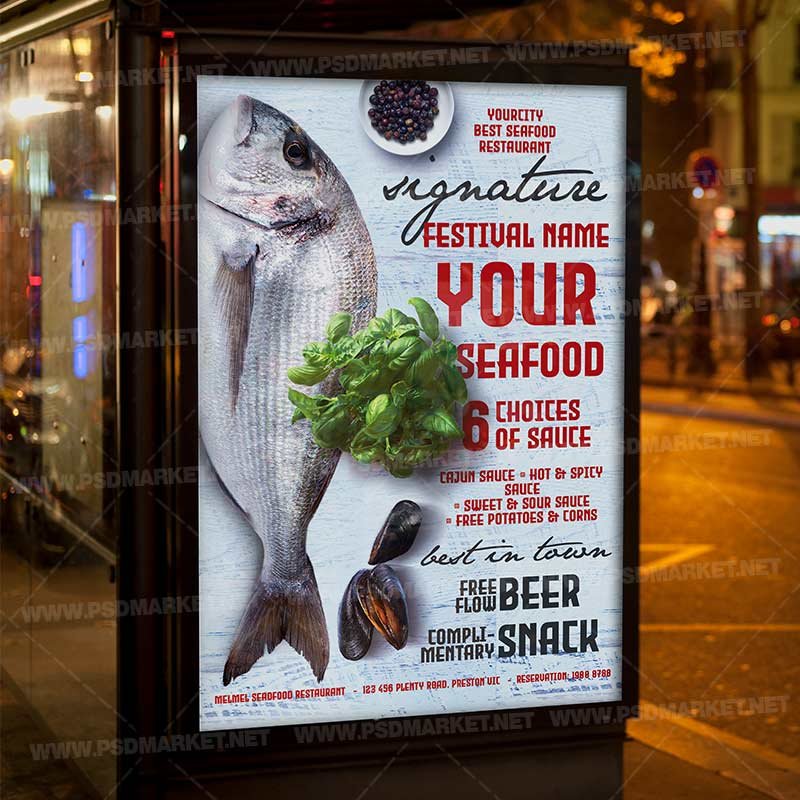 Seafood Card Printable Template Flyer PSD | PSDmarket