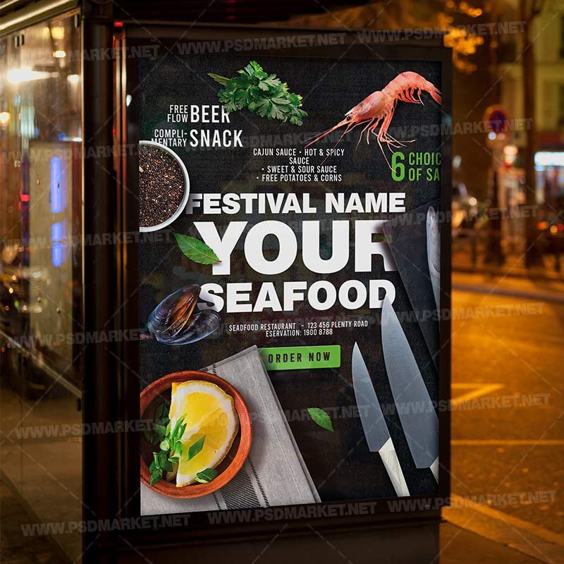 Seafood Restaurant Card Printable Template Flyer | PSDmarket