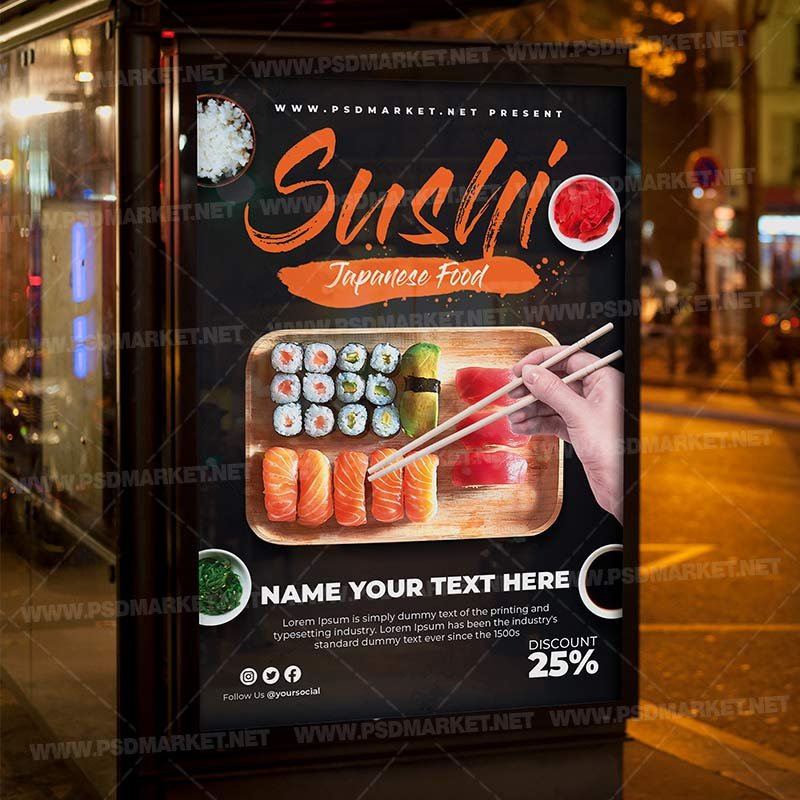 Sushi Food Card Printable Template Flyer PSD | PSDmarket