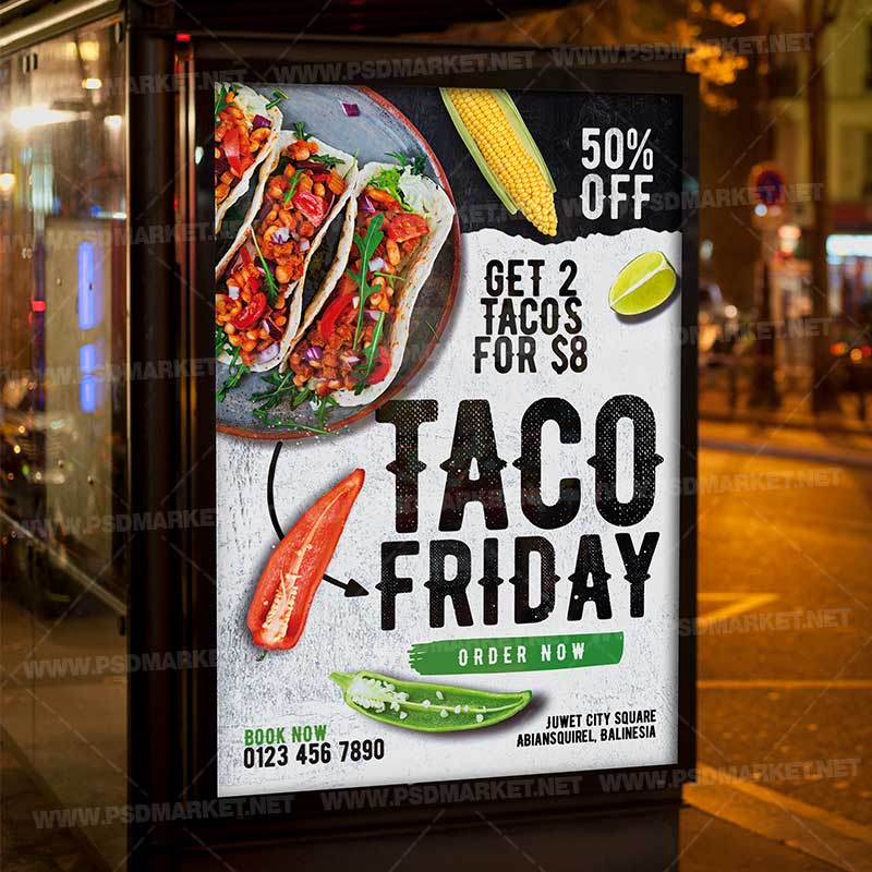 Taco Card Printable Template Flyer | PSDmarket